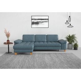 Sit & More Ecksofa SIT & MORE "Westham L-Form", bunt (graublau), B:275cm H:88cm T:172cm, 100% Polyester, Sofas, Ecksofa, mit Recamiere, mit oder ohne Bettfunktion, Bettkasten, F&uuml;&szlig;e Eiche