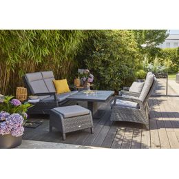 Gartenlounge-Set siena GARDEN "Solea" Sitzmöbel-Sets Gr. B/H/T: 85 cm x 100 cm x 140 cm, blau (matt anthrazit, night blue) bestehend aus 2 Sesseln, 1 Bank, Tisch und 4 Auflagen