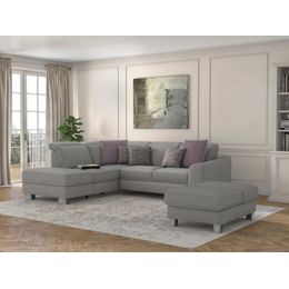 Sit & More Ecksofa SIT & MORE "Dundee L-Form", silber, B:263cm H:86cm T:219cm, Sofas, Ecksofa, mit Federkern und Edelstahlf&uuml;&szlig;en, wahlweise mit Kopfteilverstellung