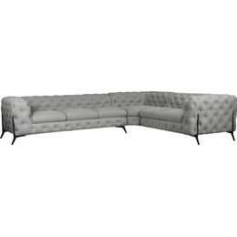 Chesterfield-Sofa LEONIQUE "Amaury L-Form", silber, B:323cm H:75cm T:264cm, Struktur (100% Polyester);Samtoptik (100% Polyester), Sofas, großes Ecksofa, Chesterfield-Optik, Breite 323 cm, Fußfarbe wählbar