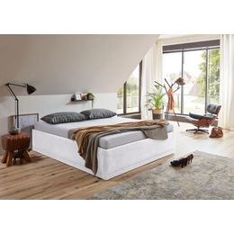 Polsterbett "Texel", weiß, B:206cm, Bezug Bett: Veloursstoff 100% Polyester oder Microfaser (100% Polyester);Bonnell-Federkernmatratze: 51% Polypropylen, 39% Polyester und 10% Baumwolle;Kaltschaummatratze: 100% Polyester, Bezug abnehm- und waschbar bis 60C;Kissenbezug: 100% Polyester, Füllung : 100% Polyester (Hohlfaser), Westfalia Schlafkomfort, Betten, Komforthöhe mit Zierkissen, Bettkasten bei 