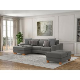 Sit & More Ecksofa SIT & MORE "Dundee L-Form", grau, B:264cm H:86cm T:175cm, Sofas, Ecksofa, mit Federkern und Massivholzf&uuml;&szlig;en, wahlweise mit Kopfteilverstellung