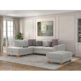 Sit & More Ecksofa SIT & MORE "Dundee L-Form", silber, B:263cm H:86cm T:219cm, Sofas, Ecksofa, mit Federkern und Massivholzf&uuml;&szlig;en, wahlweise mit Kopfteilverstellung