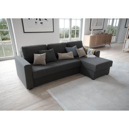 Ecksofa "Dublin L-Form", grau (dunkelgrau), B:234cm H:89cm T:150cm, Struktur (100% Polyester), ATLANTIC HOME COLLECTION, Sofas, Ecksofa, Bettfunktion und Bettkasten, Recamiere links oder rechts montierbar