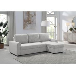 Ecksofa "Dublin L-Form", grau, B:234cm H:89cm T:150cm, Struktur (100% Polyester), ATLANTIC HOME COLLECTION, Sofas, Ecksofa, Bettfunktion und Bettkasten, Recamiere links oder rechts montierbar