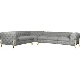 Chesterfield-Sofa LEONIQUE "Amaury L-Form", silber, B:323cm H:75cm T:264cm, Struktur (100% Polyester);Samtoptik (100% Polyester), Sofas, großes Ecksofa, Chesterfield-Optik, Breite 323 cm, Fußfarbe wählbar