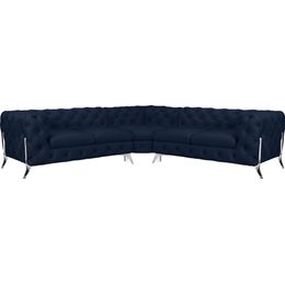 Chesterfield-Sofa LEONIQUE "Amaury L-Form", blau, B:264cm H:75cm T:262cm, Struktur (100% Polyester);Samtoptik (100% Polyester), Sofas, Chesterfield-Optik, Breite/Tiefe je 262 cm, Fußfarbe wählbar