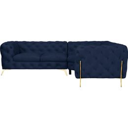 Chesterfield-Sofa LEONIQUE "Amaury L-Form", blau, B:264cm H:75cm T:262cm, Struktur (100% Polyester);Samtoptik (100% Polyester), Sofas, Chesterfield-Optik, Breite/Tiefe je 262 cm, Fußfarbe wählbar