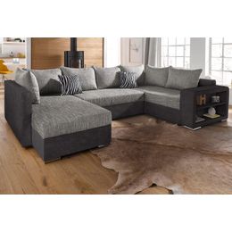 Wohnlandschaft Collection AB "John U-Form", schwarz (schwarz, grau), B:294cm H:80cm T:92cm, Kunstleder SOFTLUX / Struktur ( 20% Polyacryl, 80% Polyester );Zierkissen: 100% Polyester;Microfaser PRIMABELLE (100% Polyester) / Struktur ( 20% Polyacryl, 80% Polyester ), Sofas, Wohnlandschaft, mit Bettfunktion, wahlweise mit Federkern