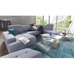 Sit & More Wohnlandschaft SIT & MORE "Mistral U-Form", grau (hellgrau), B:343cm H:93cm T:112cm, Struktur ( 100% Polyester), Sofas, Wohnlandschaft, wahlweise mit Bettfunktion, inklusive Kopfteilverstellung