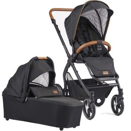 Kombi-Kinderwagen Gesslein "FX4 Soft+ mit Aufsatz Style, schwarz/cognac" schwarz (schwarz, cognac) Baby Kinderwagen mit Babywanne C3 und Babyschalenadapter