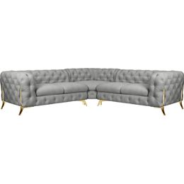 Chesterfield-Sofa LEONIQUE "Amaury L-Form", silber, B:264cm H:75cm T:262cm, Struktur (100% Polyester);Samtoptik (100% Polyester), Sofas, Chesterfield-Optik, Breite/Tiefe je 262 cm, Fußfarbe wählbar