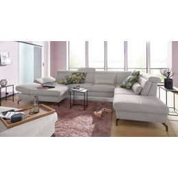 Sit & More Wohnlandschaft SIT & MORE "Brisbane U-Form", silber, B:367cm T:243cm, Soft clean (98% Polyester, 2% Polyamid), Sofas, Wohnlandschaft, Fu&szlig;h&ouml;he 12 cm, inklusive Sitztiefen-, Armteil- und Kopfteilverstellung