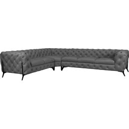 Chesterfield-Sofa LEONIQUE "Amaury L-Form", grau, B:323cm H:75cm T:264cm, Struktur (100% Polyester);Samtoptik (100% Polyester), Sofas, großes Ecksofa, Chesterfield-Optik, Breite 323 cm, Fußfarbe wählbar