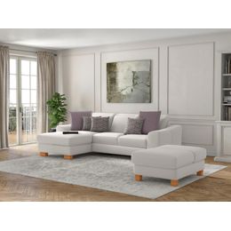 Sit & More Ecksofa SIT & MORE "Dundee L-Form", silber, B:264cm H:86cm T:175cm, Sofas, Ecksofa, mit Federkern und Massivholzf&uuml;&szlig;en, wahlweise mit Kopfteilverstellung
