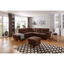 Ecksofa Home Affaire "Soleo L-Form", braun, B:262cm H:89cm T:235cm, Luxus-Microfaser ALTARA NUBUCK (100% Polyester);Struktur (100% Polyester);Luxus-Microfaser Lederoptik (100% Polyester), Sofas, Ecksofa, komfortabel durch Trapezecke mit Relaxfunktion, auch mit Bettfunktion