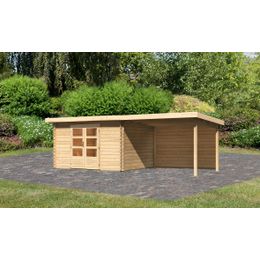 Gartenhaus Karibu "Schloßsee 7" Gartenhäuser Gr. ohne Fußboden, Rückwand, ohne Dacheindeckung, beige (naturbelassen) Gartenhäuser aus Holz mit Anbaudach und Rückwand