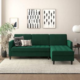 Ecksofa DOREL HOME "Presley, L-Form", gr&uuml;n (dunkelgr&uuml;n), B:213cm H:83cm T:154cm, Veloursstoff 100% Polyester, Sofas, Ecksofa, Ecksofa mit Bett-Funktion und Stauraum, verstellbare R&uuml;ckenlehne