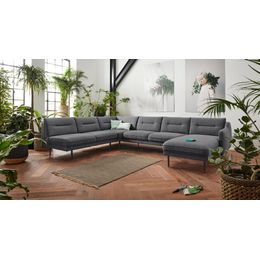 Wohnlandschaft Andas "Nordfyn U-Form", grau (anthrazit), B:323cm H:81cm T:239cm, Luxus-Microfaser Lederoptik (100% Polyester);Struktur weich (100% Polyester);100% NaturLEDER, Sofas, edles Design in 3 Bezugsqualitäten, Design by Morten Georgsen