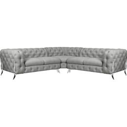 Chesterfield-Sofa LEONIQUE "Amaury L-Form", silber, B:264cm H:75cm T:262cm, Struktur (100% Polyester);Samtoptik (100% Polyester), Sofas, Chesterfield-Optik, Breite/Tiefe je 262 cm, Fußfarbe wählbar
