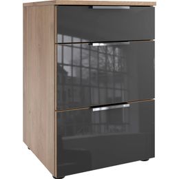 Nachtkommode wimex "Level36 C by fresh to go" Sideboards Gr. B/H/T: 41 cm x 61 cm x 41 cm, 3 St., grau (plankeneiche nachbildung, glas grey) mit Glaselementen auf der Front, soft-close Funktion, 41cm breit