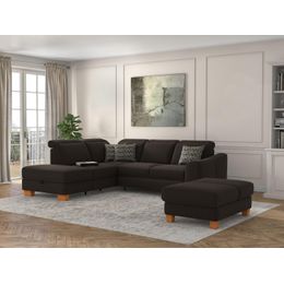 Sit & More Ecksofa SIT & MORE "Dundee L-Form", braun (espresso), B:263cm H:86cm T:219cm, Sofas, Ecksofa, mit Federkern und Massivholzf&uuml;&szlig;en, wahlweise mit Kopfteilverstellung