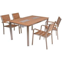 Garten-Essgruppe Garden Pleasure "FLORENCE" Sitzmöbel-Sets Gr. B/H/T: 150 cm x 85 cm x 190 cm, stapelbar, beige (champagner, teak, optik, braun, champagner) Outdoor Möbel mit platzsparenden Stapelstühlen