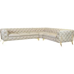 Chesterfield-Sofa LEONIQUE "Amaury L-Form", beige, B:323cm H:75cm T:264cm, Struktur (100% Polyester);Samtoptik (100% Polyester), Sofas, großes Ecksofa, Chesterfield-Optik, Breite 323 cm, Fußfarbe wählbar