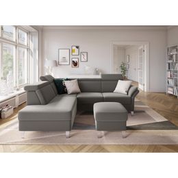 Sit & More Ecksofa SIT & MORE "Vincenzo L-Form", grau (hellgrau), B:245cm H:84cm T:193cm, Sofas, Ecksofa, inklusive Kopfteilverstellung, wahlweise mit Bettfunktion, Bettkasten