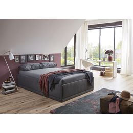 Polsterbett "Texel", schwarz, B:146cm H:42cm L:206cm, Bezug Bett: Veloursstoff 100% Polyester;Bonnell-Federkernmatratze: 51% Polypropylen, 39% Polyester und 10% Baumwolle;Kaltschaummatratze: 100% Polyester, Bezug abnehm- und waschbar bis 60C;Kissenbezug: 100% Polyester, Füllung : 100% Polyester (Hohlfaser), Westfalia Schlafkomfort, Betten, Komforthöhe mit Zierkissen, Bettkasten bei Ausführung mit 