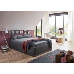 Polsterbett "Texel", schwarz, B:146cm H:42cm L:206cm, Bezug Bett: Veloursstoff 100% Polyester;Bonnell-Federkernmatratze: 51% Polypropylen, 39% Polyester und 10% Baumwolle;Kaltschaummatratze: 100% Polyester, Bezug abnehm- und waschbar bis 60C;Kissenbezug: 100% Polyester, Füllung : 100% Polyester (Hohlfaser), Westfalia Schlafkomfort, Betten, Komforthöhe mit Zierkissen, Bettkasten bei Ausführung mit 