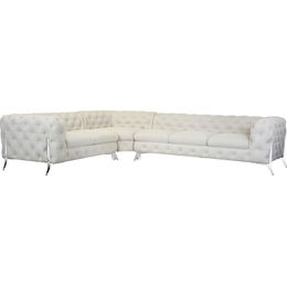 Chesterfield-Sofa LEONIQUE "Amaury L-Form", beige, B:323cm H:75cm T:264cm, Struktur (100% Polyester);Samtoptik (100% Polyester), Sofas, großes Ecksofa, Chesterfield-Optik, Breite 323 cm, Fußfarbe wählbar