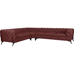 Chesterfield-Sofa LEONIQUE "Amaury L-Form", rosa (rose), B:323cm H:75cm T:264cm, Struktur (100% Polyester);Samtoptik (100% Polyester), Sofas, großes Ecksofa, Chesterfield-Optik, Breite 323 cm, Fußfarbe wählbar
