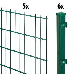 GARDEN 'N' MORE Doppelstabmattenzaun "Standard" Zaunelemente 5 Elemente für 10 m, LxH: 200 x 163 cm, mit 6 Pfosten Gr. H/L: 160 cm x 10 m H/L: 160 cm x 10 cm, grün Zaunelemente