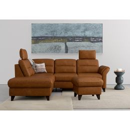 Sit & More Ecksofa SIT & MORE "Mellum L-Form", braun (haselnuss), B:253cm H:87cm T:212cm, 100% Polyester, Sofas, Ecksofa, Federkern, wahlweise mit Bettfunktion, Stauraum und Armteilfunktion