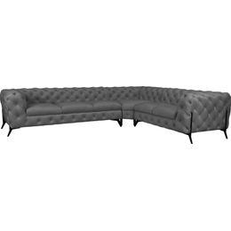 Chesterfield-Sofa LEONIQUE "Amaury L-Form", grau, B:323cm H:75cm T:264cm, Struktur (100% Polyester);Samtoptik (100% Polyester), Sofas, großes Ecksofa, Chesterfield-Optik, Breite 323 cm, Fußfarbe wählbar