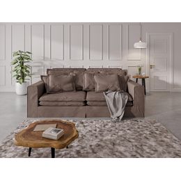 4-Sitzer Home Affaire "ALISSAS mit vielen Kissen, Biesen an den Kissen", grau (taupe), B:240cm H:94cm T:146cm, 92% Polyester, 8% Nylon, Sofas, Hussenoptik, mit kleinen Taschen an der Seite zum Verstauen