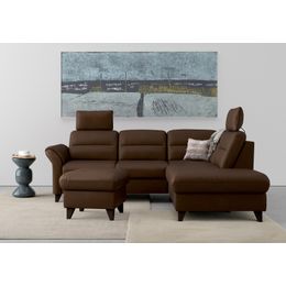 Sit & More Ecksofa SIT & MORE "Mellum L-Form", braun (dunkelbraun), B:253cm H:87cm T:212cm, 100% Polyester, Sofas, Ecksofa, Federkern, wahlweise mit Bettfunktion, Stauraum und Armteilfunktion