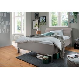 Futonbett Wiemann "Monaco, 4-fache Liegeh&ouml;henverstellung", grau (kieselgrau, dekor, leisten in chrom), B:129cm L:218cm, Betten, Futonbett, mit stilvollem Holzkopfteil, Made in Germany