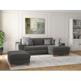 Sit & More Ecksofa SIT & MORE "Dundee L-Form", grau, B:264cm H:86cm T:175cm, Sofas, Ecksofa, mit Federkern und Massivholzf&uuml;&szlig;en, wahlweise mit Kopfteilverstellung