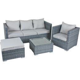 Garten-Essgruppe Garden Pleasure "BAEZA" Sitzmöbel-Sets grau (grau, grau, grau) Gartensofa, Sessel, Hocker, Tisch, Auflagen