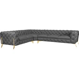 Chesterfield-Sofa LEONIQUE "Amaury L-Form", grau, B:323cm H:75cm T:264cm, Struktur (100% Polyester);Samtoptik (100% Polyester), Sofas, großes Ecksofa, Chesterfield-Optik, Breite 323 cm, Fußfarbe wählbar