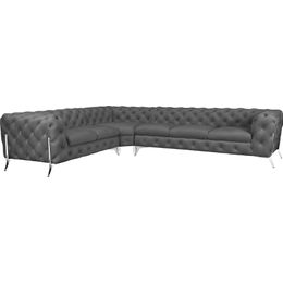 Chesterfield-Sofa LEONIQUE "Amaury L-Form", grau, B:323cm H:75cm T:264cm, Struktur (100% Polyester);Samtoptik (100% Polyester), Sofas, großes Ecksofa, Chesterfield-Optik, Breite 323 cm, Fußfarbe wählbar