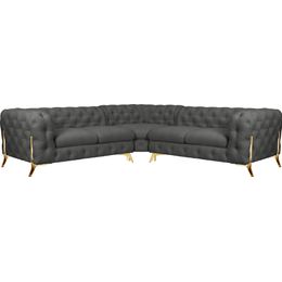 Chesterfield-Sofa LEONIQUE "Amaury L-Form", grau, B:264cm H:75cm T:262cm, Struktur (100% Polyester);Samtoptik (100% Polyester), Sofas, Chesterfield-Optik, Breite/Tiefe je 262 cm, Fußfarbe wählbar