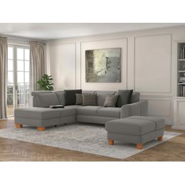 Sit & More Ecksofa SIT & MORE "Dundee L-Form", grau, B:263cm H:86cm T:219cm, Sofas, Ecksofa, mit Federkern und Massivholzf&uuml;&szlig;en, wahlweise mit Kopfteilverstellung