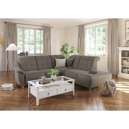 Ecksofa Home Affaire "Boston L-Form", braun (savannah), B:272cm, Struktur (100% Polyester);Luxus-Microfaser Florence (100% Polyester);Chenille (100% Polyester);NaturLEDER (reines Rindsleder), Sofas, Ecksofa, Kopfteilverstellung an jeder Sitzfl&auml;che, wahlweise Relaxfunktion