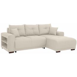 Ecksofa Home Affaire "Viborg L-Form", beige (creme), B:234cm H:91cm T:162cm, Struktur (100% Polyester);Struktur fein ( 100% Polyester);Filzoptik (100% Polyester), Sofas, Ecksofa, mit Regal in der Armlehne, wahlweise mit Bettfunktion