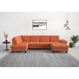 Sit & More Wohnlandschaft SIT & MORE "Westham U-Form", orange (terra), B:338cm H:88cm T:172cm, 90% Polyester 10%Polyamid, Sofas, Wohnlandschaft, wahlweise mit Bettfunktion, Bettkasten, Sitztiefenverstellung