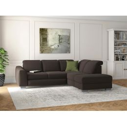 Sit & More Ecksofa SIT & MORE "Dundee L-Form", braun (espresso), B:263cm H:86cm T:219cm, Sofas, Ecksofa, mit Federkern und Edelstahlf&uuml;&szlig;en, wahlweise mit Kopfteilverstellung