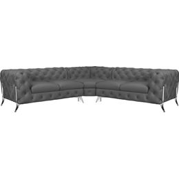 Chesterfield-Sofa LEONIQUE "Amaury L-Form", grau, B:264cm H:75cm T:262cm, Struktur (100% Polyester);Samtoptik (100% Polyester), Sofas, Chesterfield-Optik, Breite/Tiefe je 262 cm, Fußfarbe wählbar